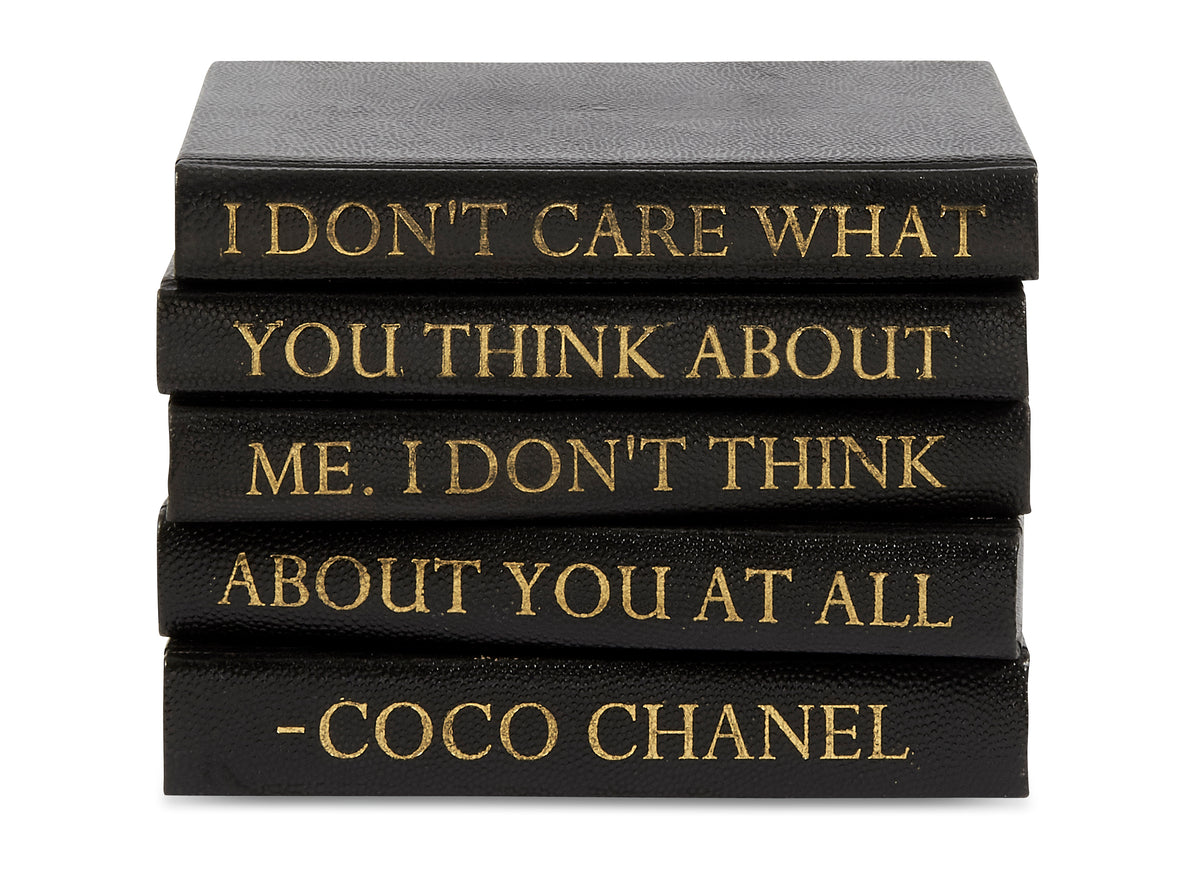 Stack of Black Shagreen Leather Bound Books with Coco Chanel Quote (VH ...